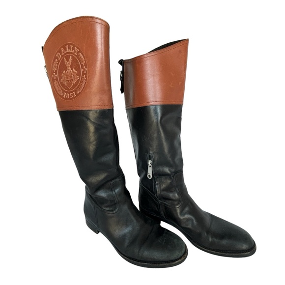 Shoes | Bally Riding Boots Women Sz 375 Us 65 Bally 1851 Black Brown ...
